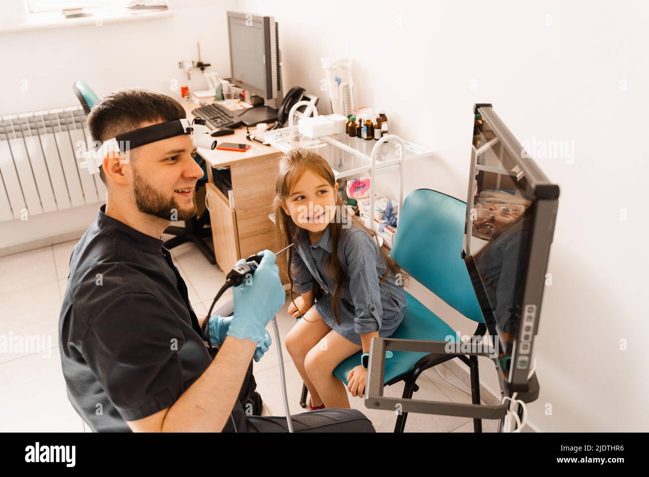 Nose endoscopy of child. Rhinoscopy procedure with rhinoscope. ENT ...