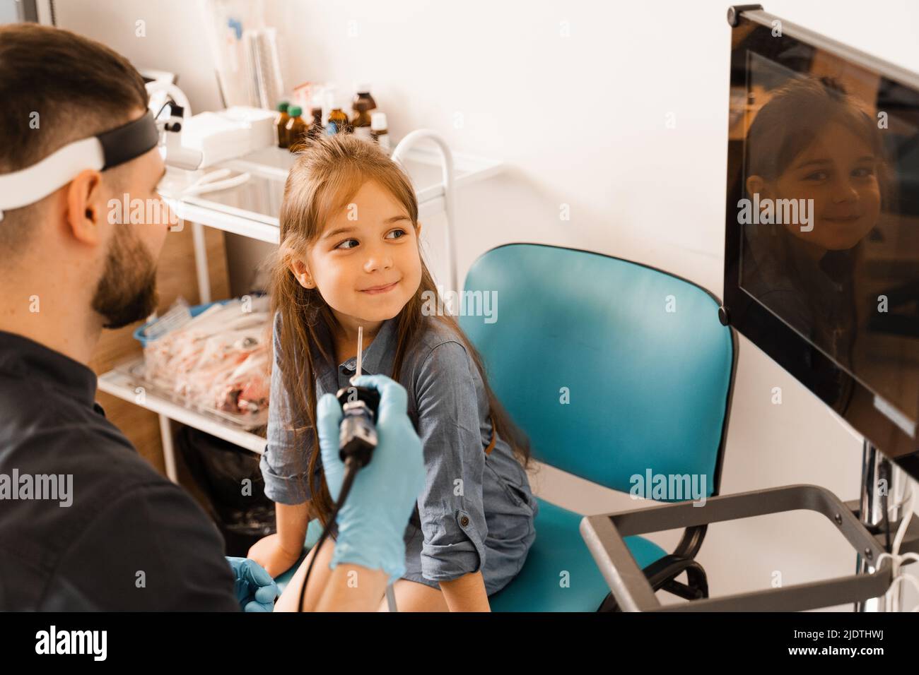 Nose endoscopy of child. Rhinoscopy procedure with rhinoscope. ENT ...