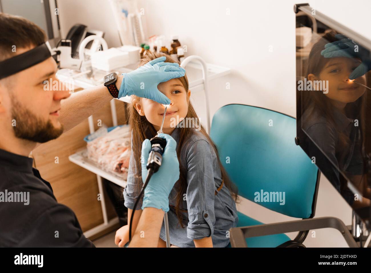 Nose endoscopy of child. Rhinoscopy procedure with rhinoscope. ENT ...