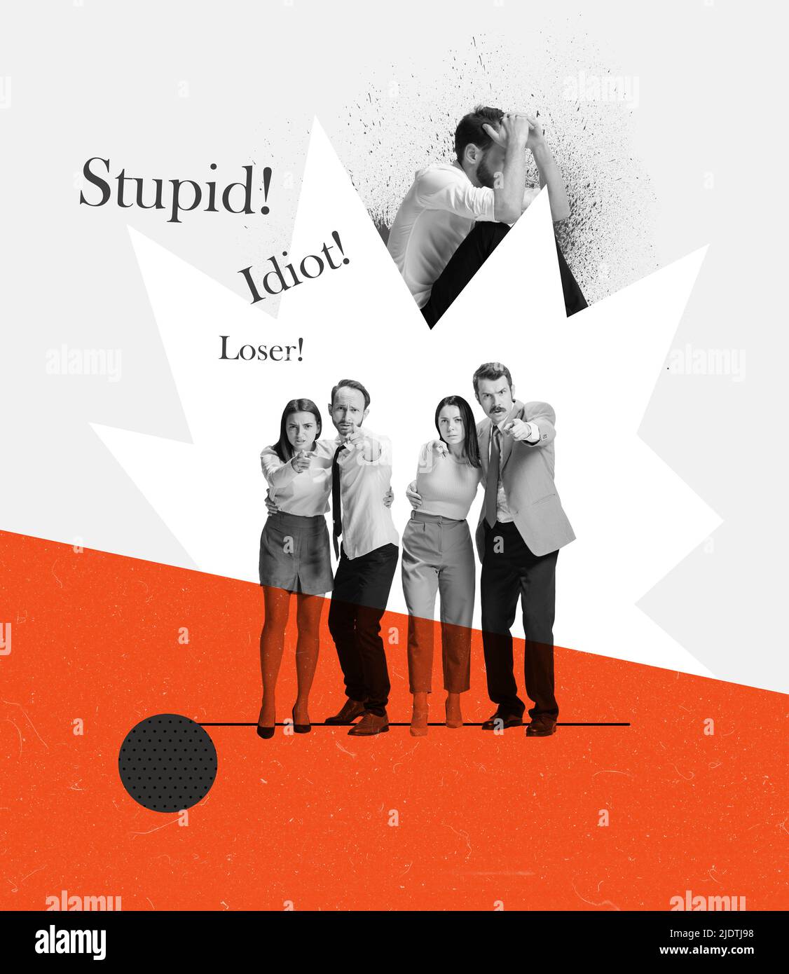 Contemporary art collage. Conceptual image. Group of people pointing ...
