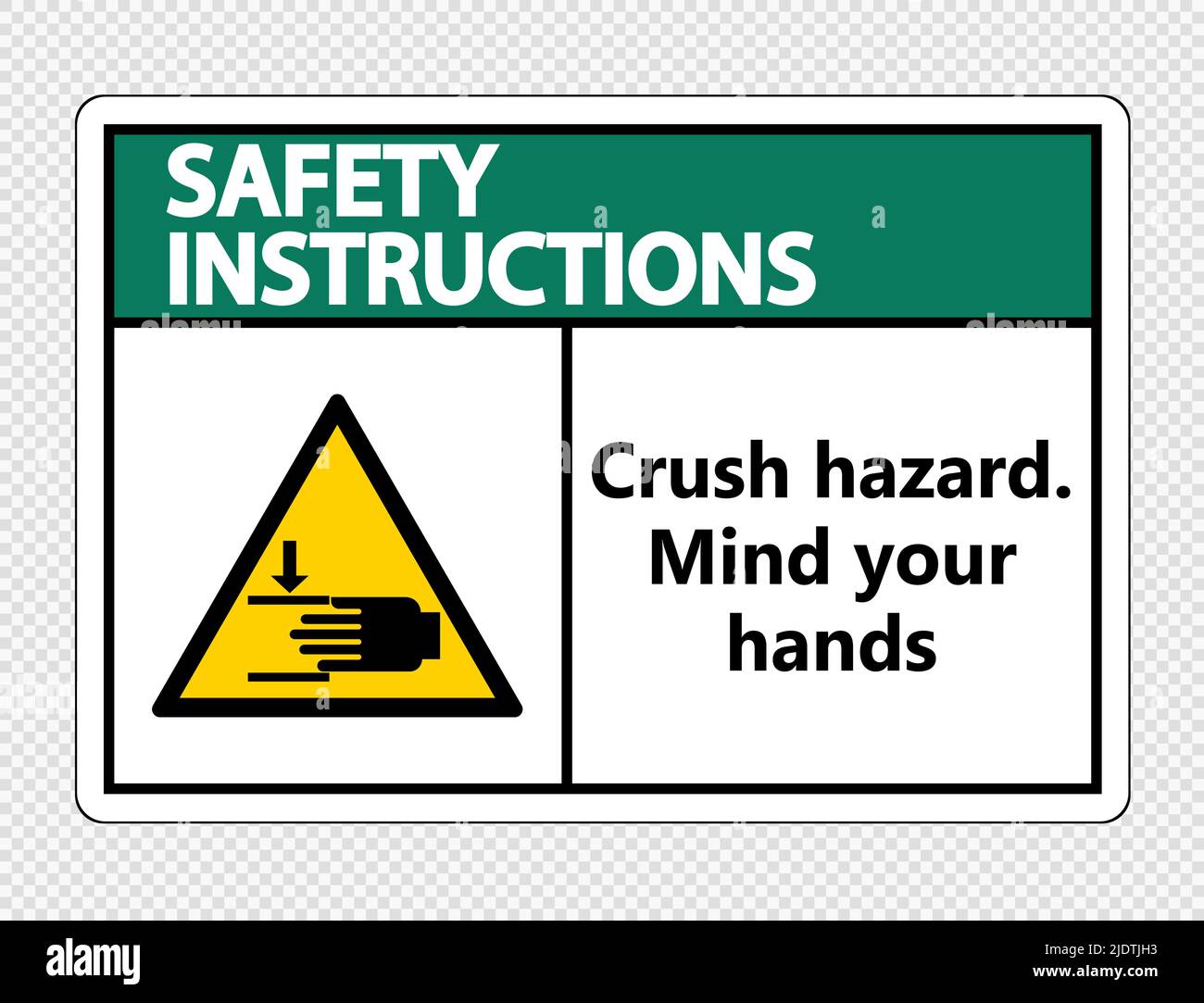 Safety instructions crush hazard.Mind your hands Sign on transparent ...