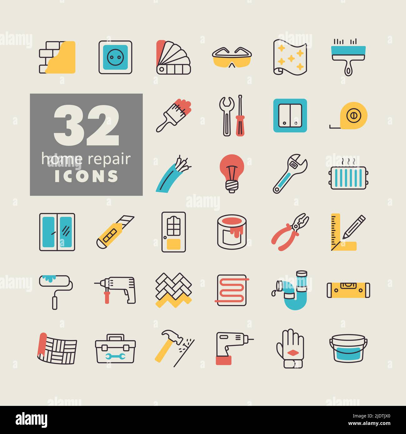 Set of building construction and home repair isolated icons. Vector ...