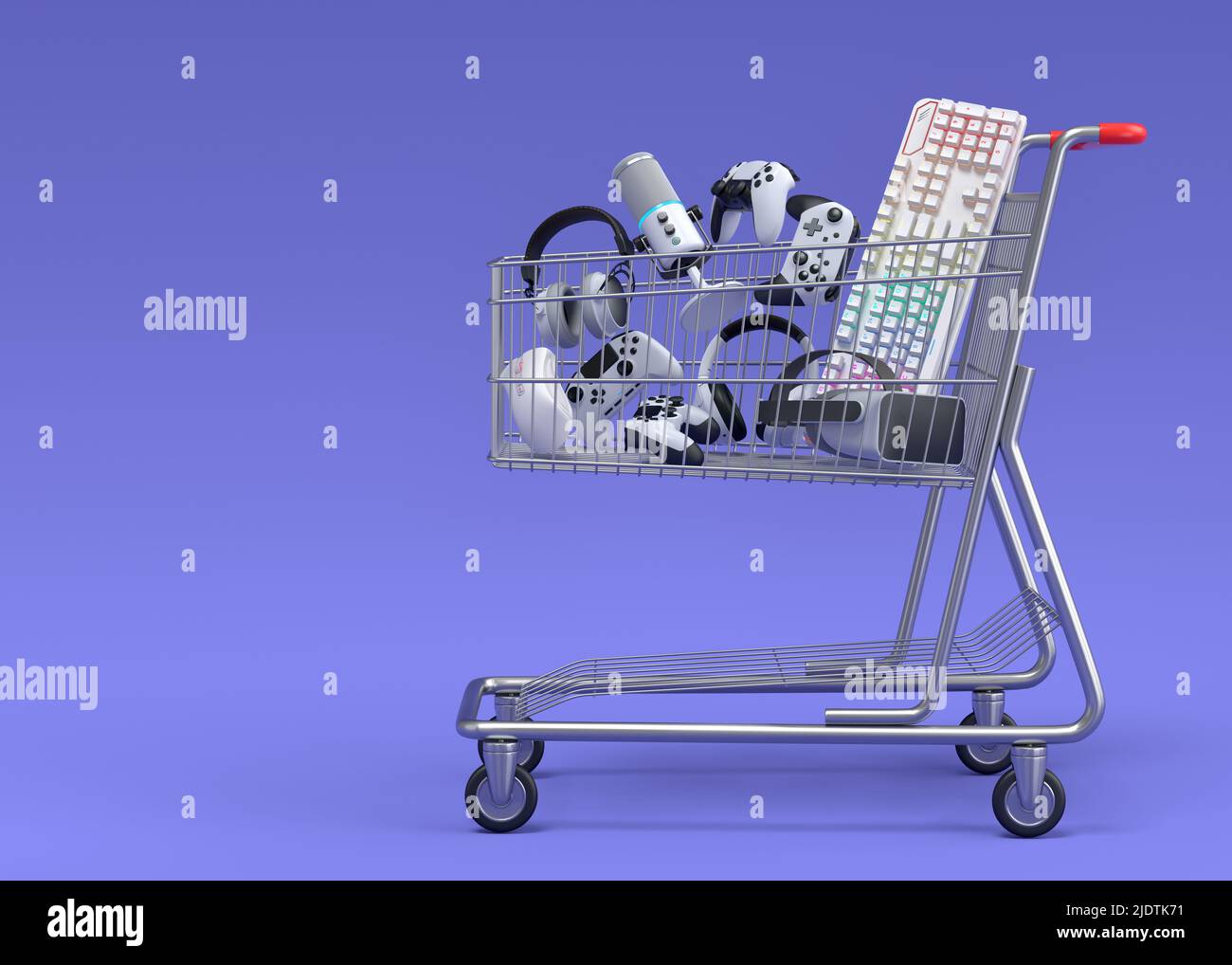 Gamer gears like mouse, keyboard, joystick, headset, VR Headset in ...