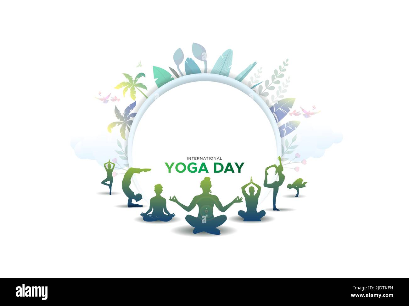 Concept of Yoga day with Text International yoga day. Group of people ...