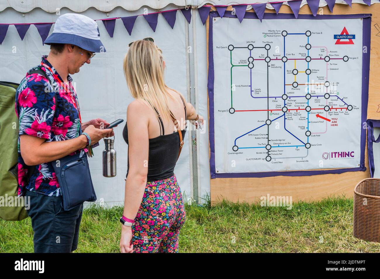 Glastonbury, UK. 23rd June, 2022. A tube map style graphic for ...