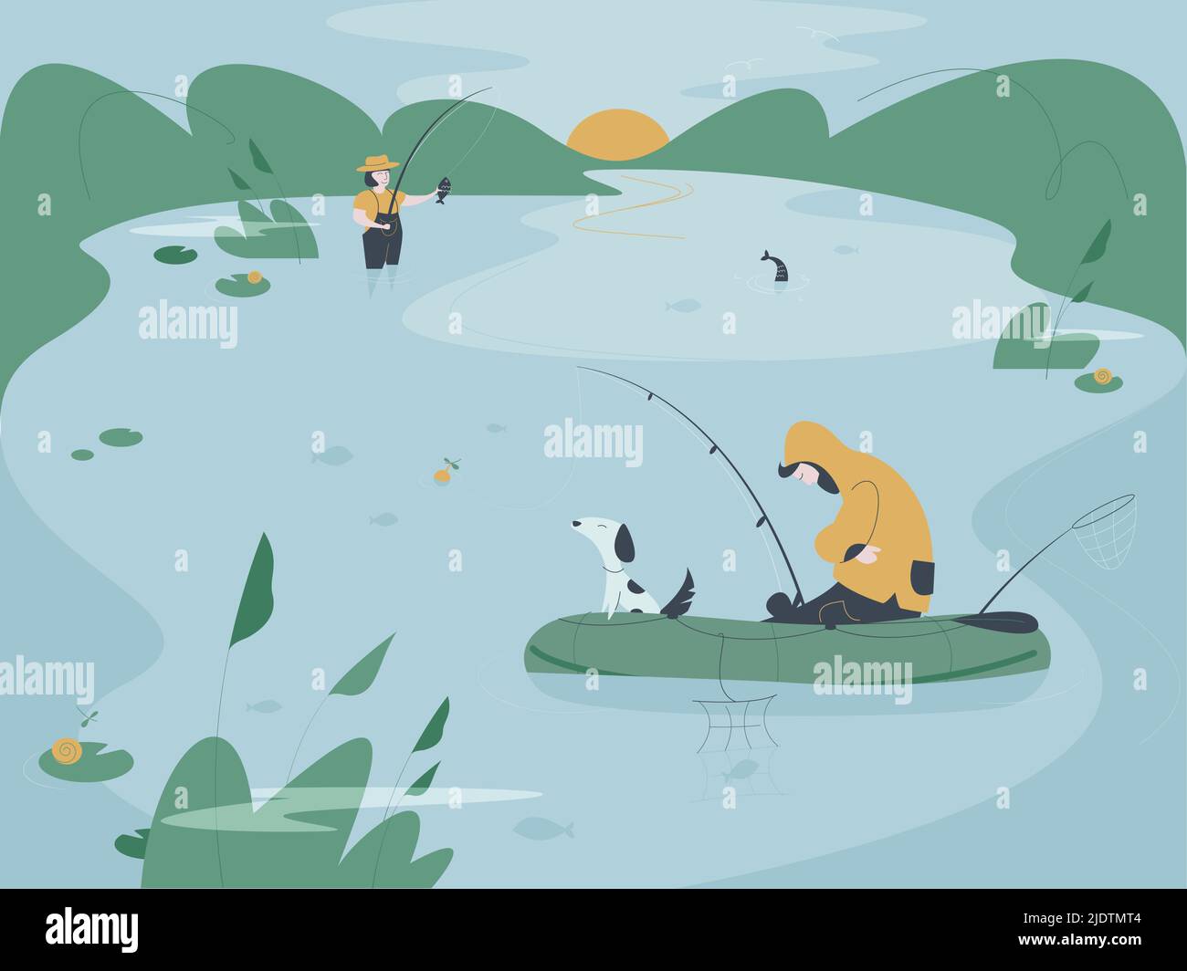 Family fishing row boat Stock Vector Images - Alamy