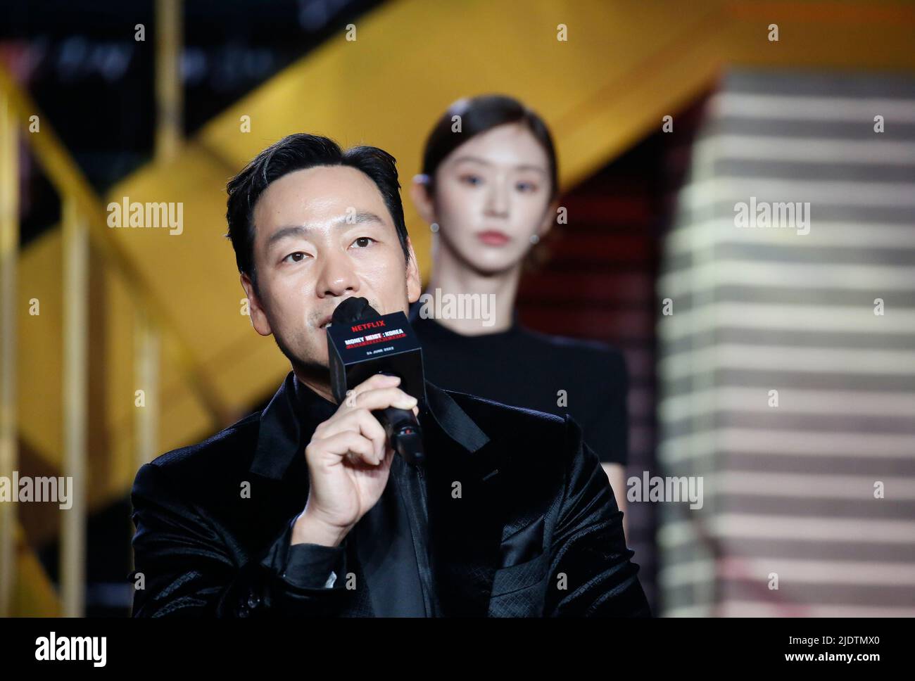 Park Hae-Soo, June 22, 2022 : Park Hae-Soo (front) attends a production ...