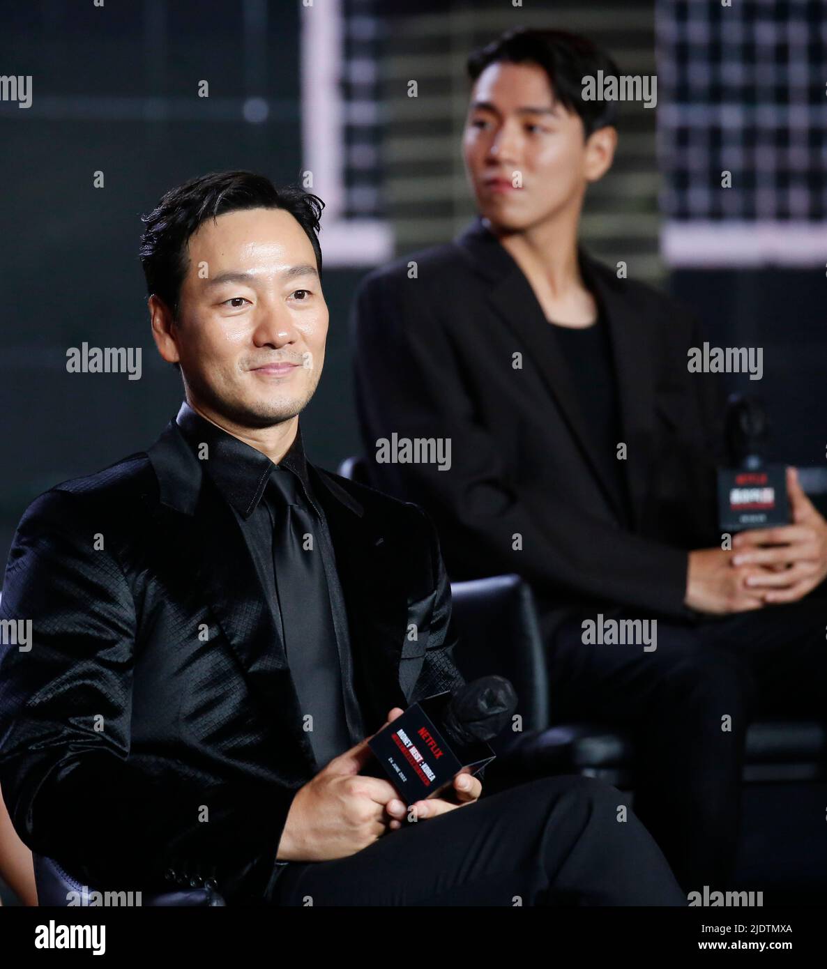 Park Hae-Soo, June 22, 2022 : Park Hae-Soo (front) attends a production ...