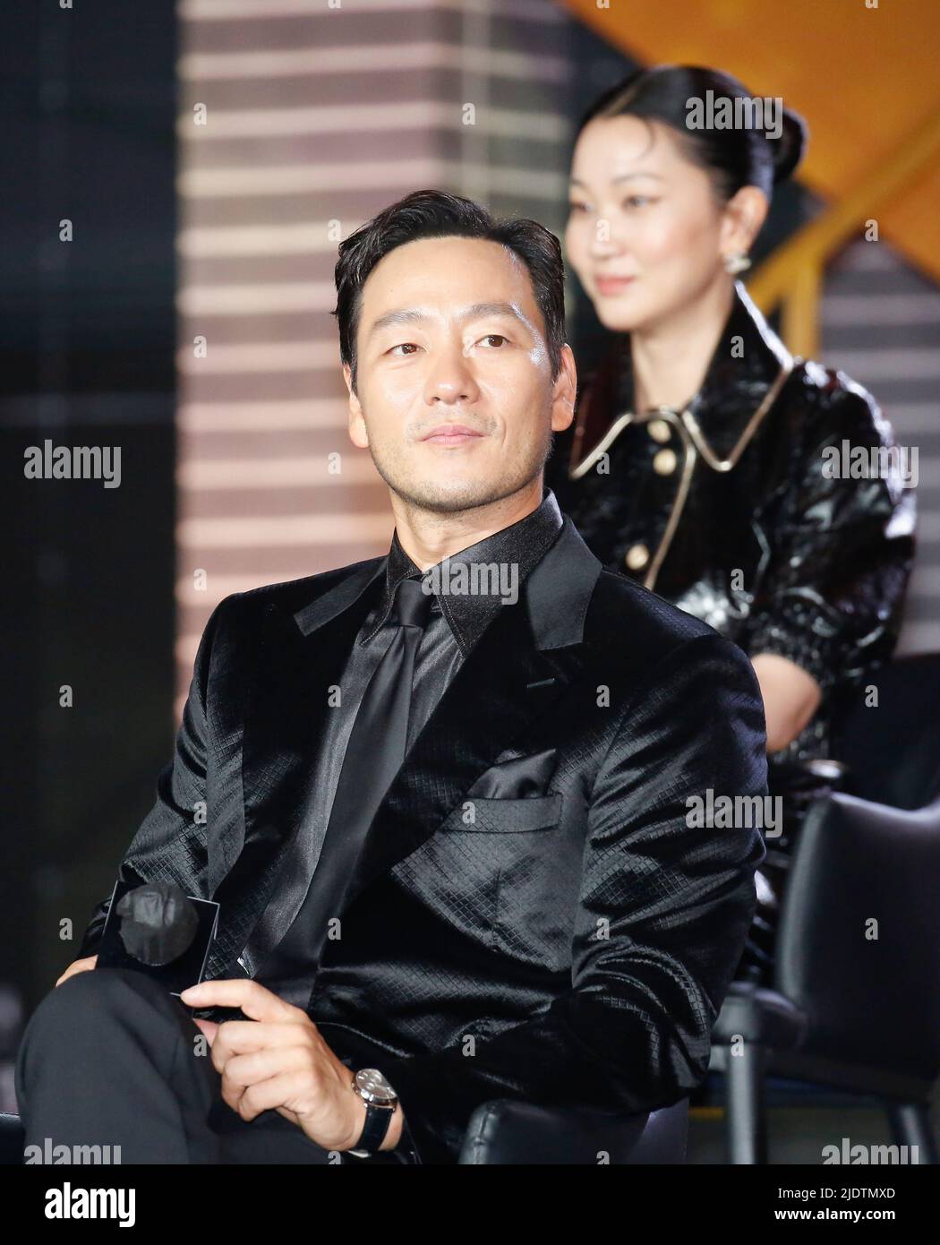 Park Hae-Soo, June 22, 2022 : Park Hae-Soo (front) attends a production ...