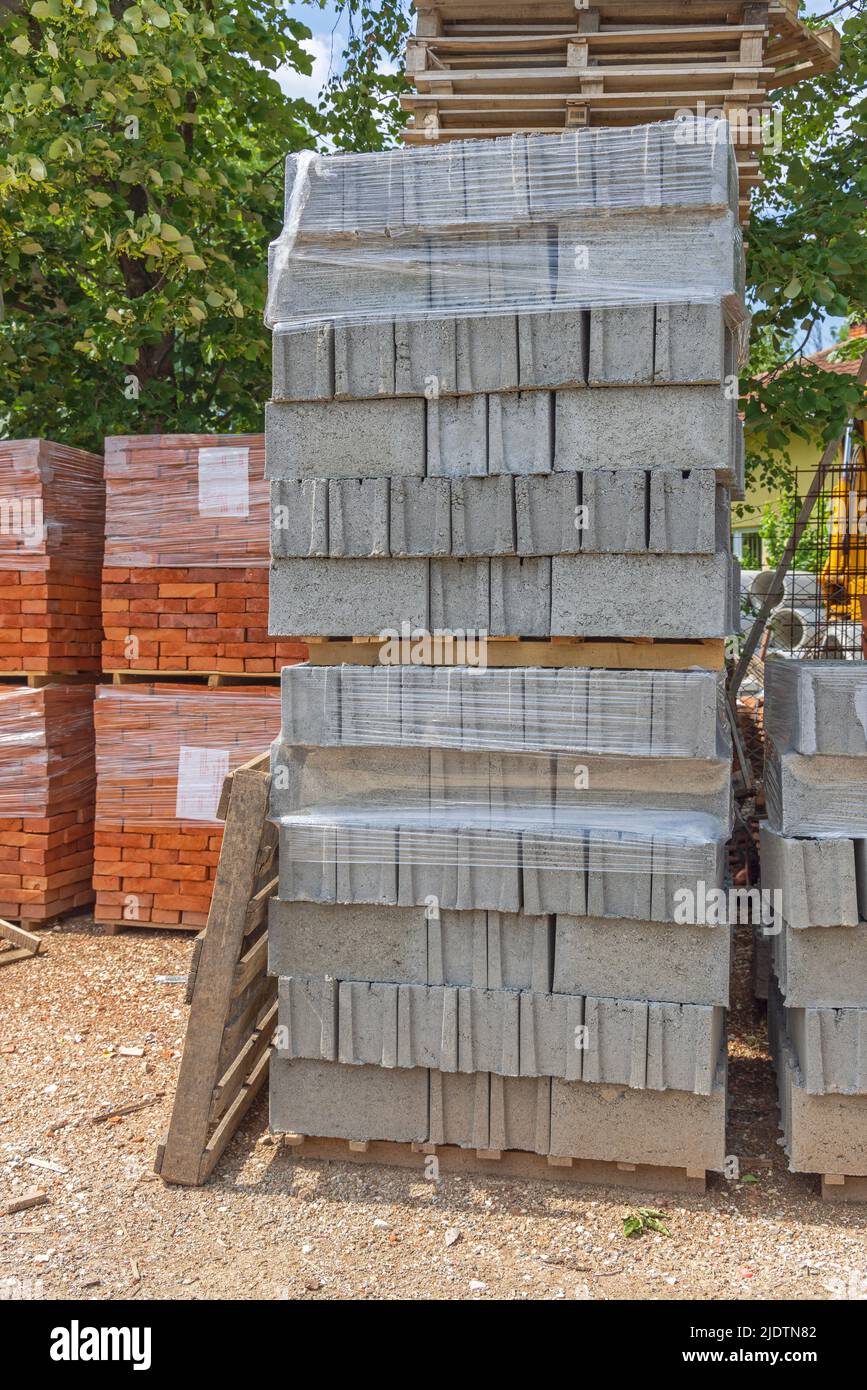 Concrete Blocks and Bricks at Pallet Construction Material Stock Photo ...