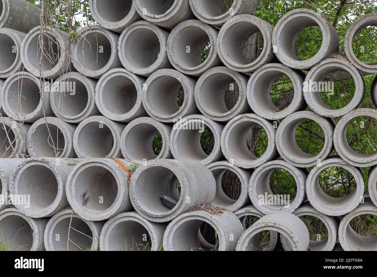 New Concrete Sewer Pipes Stacked Segments Construction Site Stock Photo ...