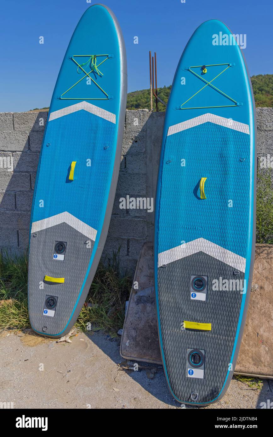 Pair of Inflatable Stand Up Paddle Boards Set Stock Photo - Alamy