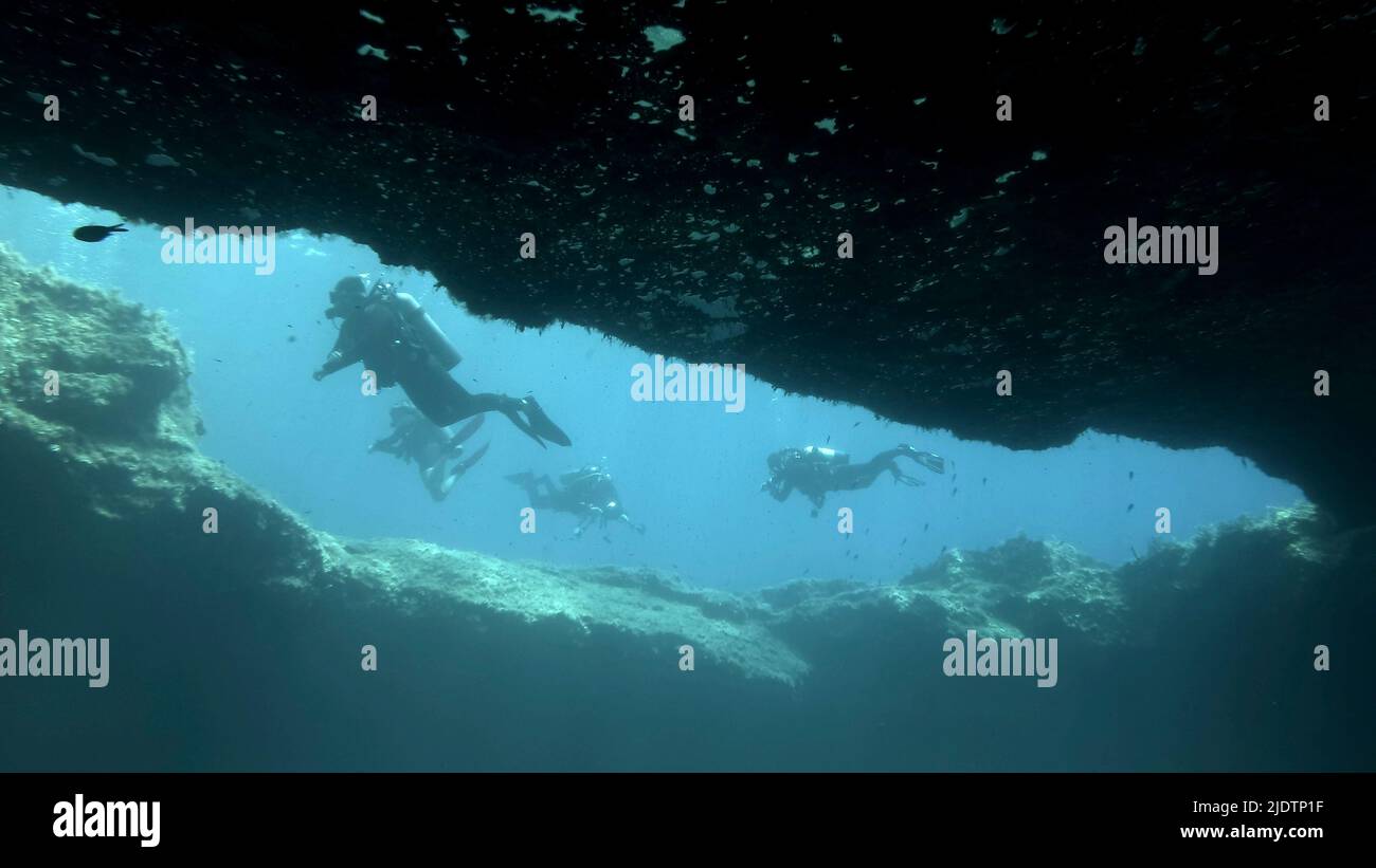 Mediterranean Sea, Cyprus. 23rd June, 2022. Female scuba diver near the ...