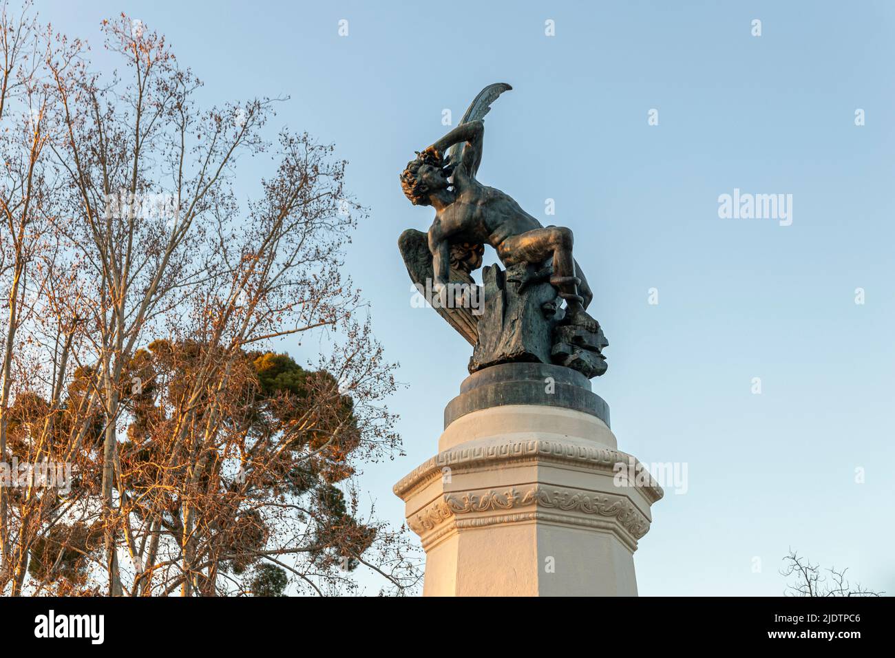 Madrid, Spain. The Fuente del Angel Caido (Monument of the Fallen Angel ...