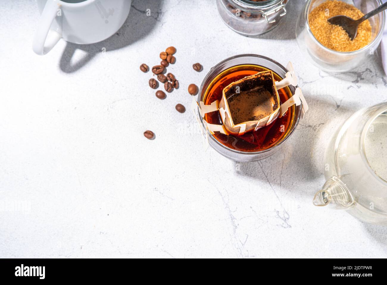 Trendy instant brewed drip coffee, cold brew coffee. Drip filter coffee ...