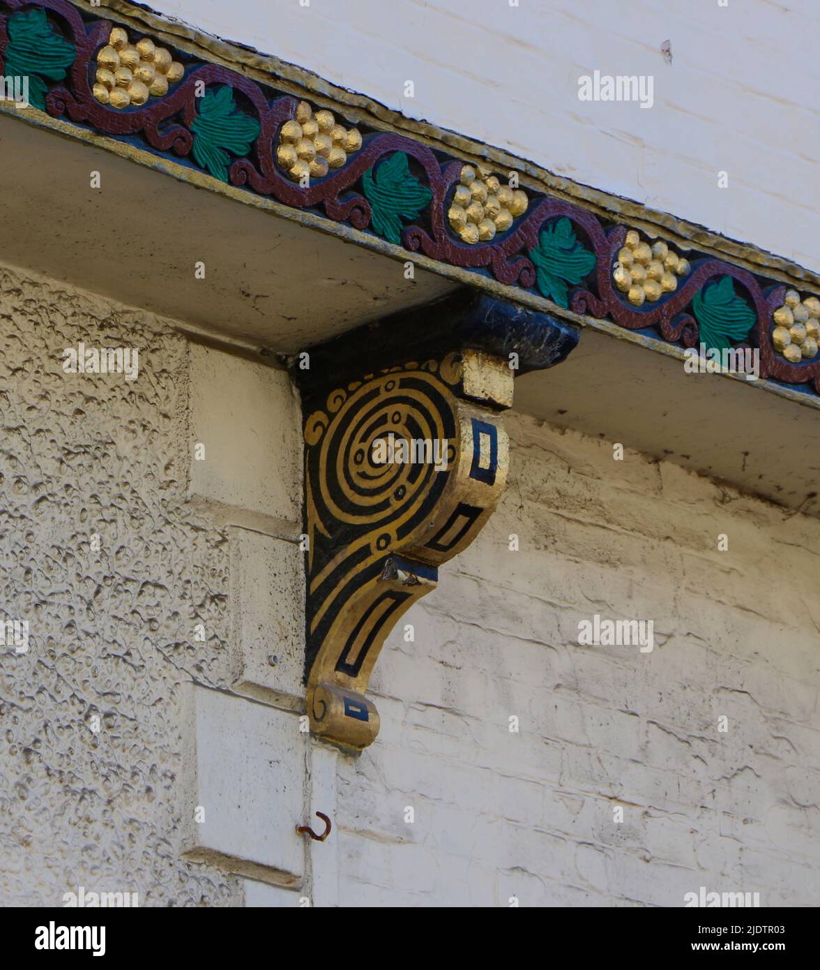 Painted corbel support bracket with decoration Canterbury Kent England ...