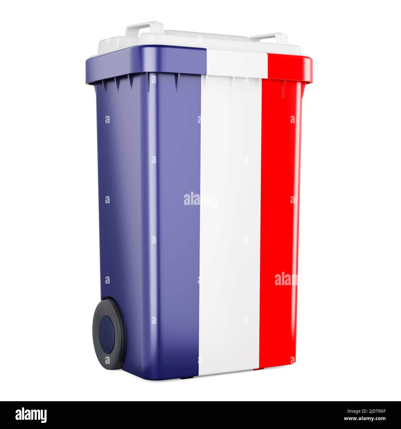 Waste container with French flag, 3D rendering isolated on white ...