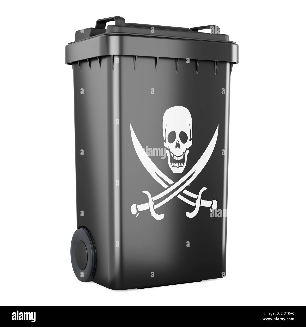 Waste container with pirate flag, 3D rendering isolated on white ...