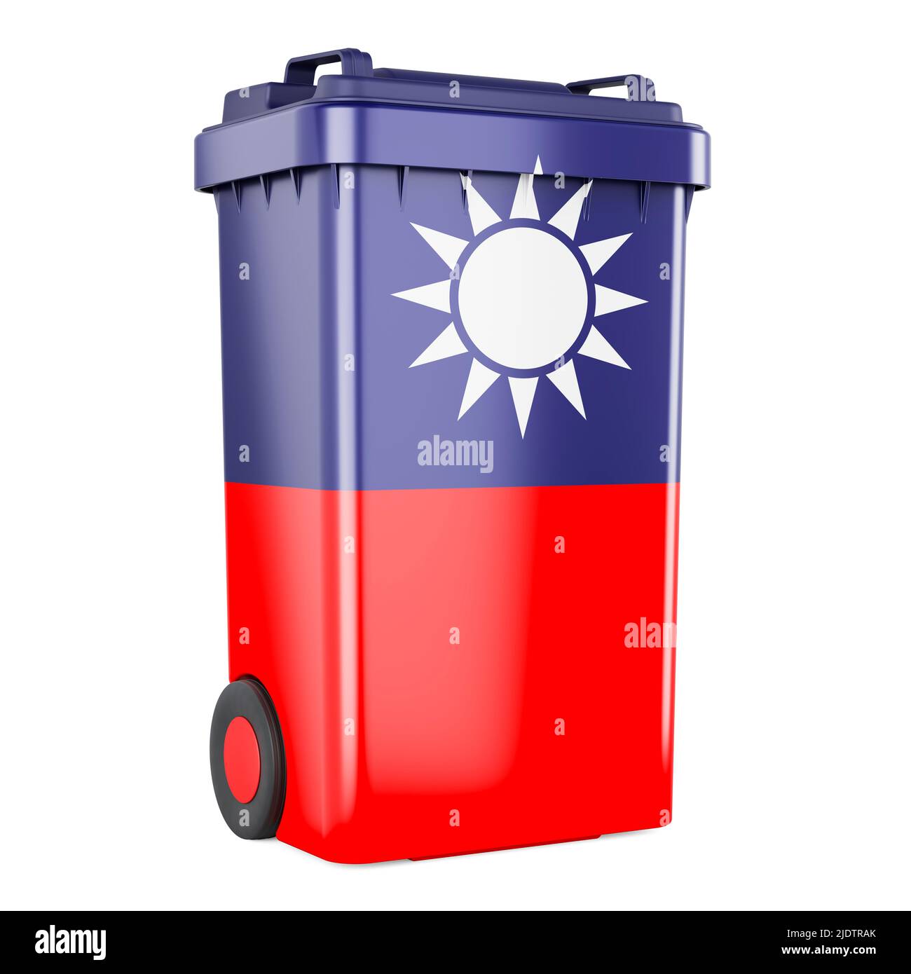 Waste container with Taiwanese flag, 3D rendering isolated on white ...