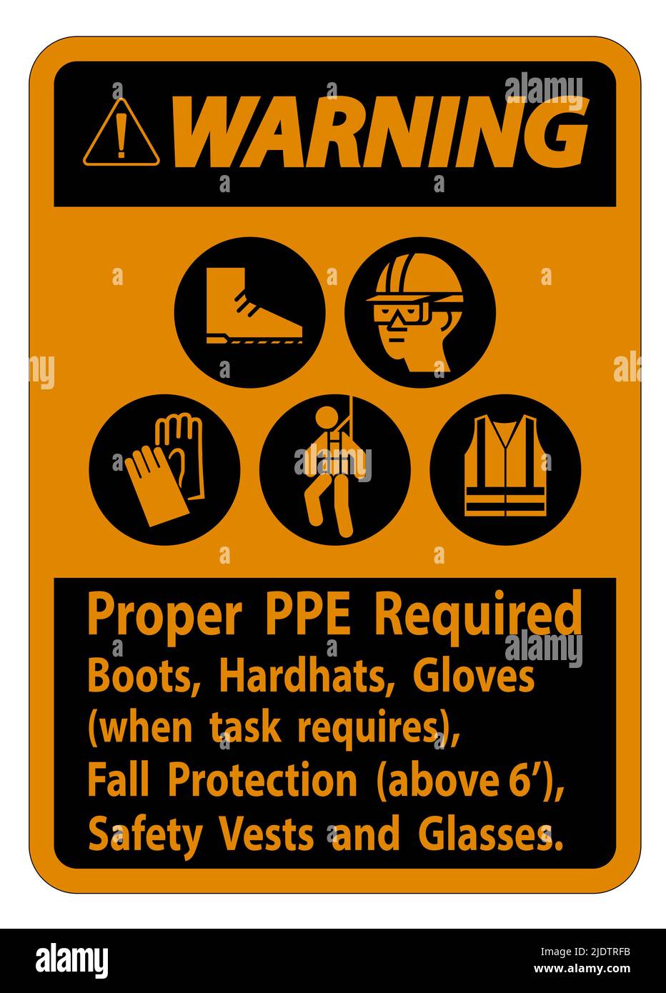 Warning Sign Proper PPE Required Boots, Hardhats, Gloves When Task ...