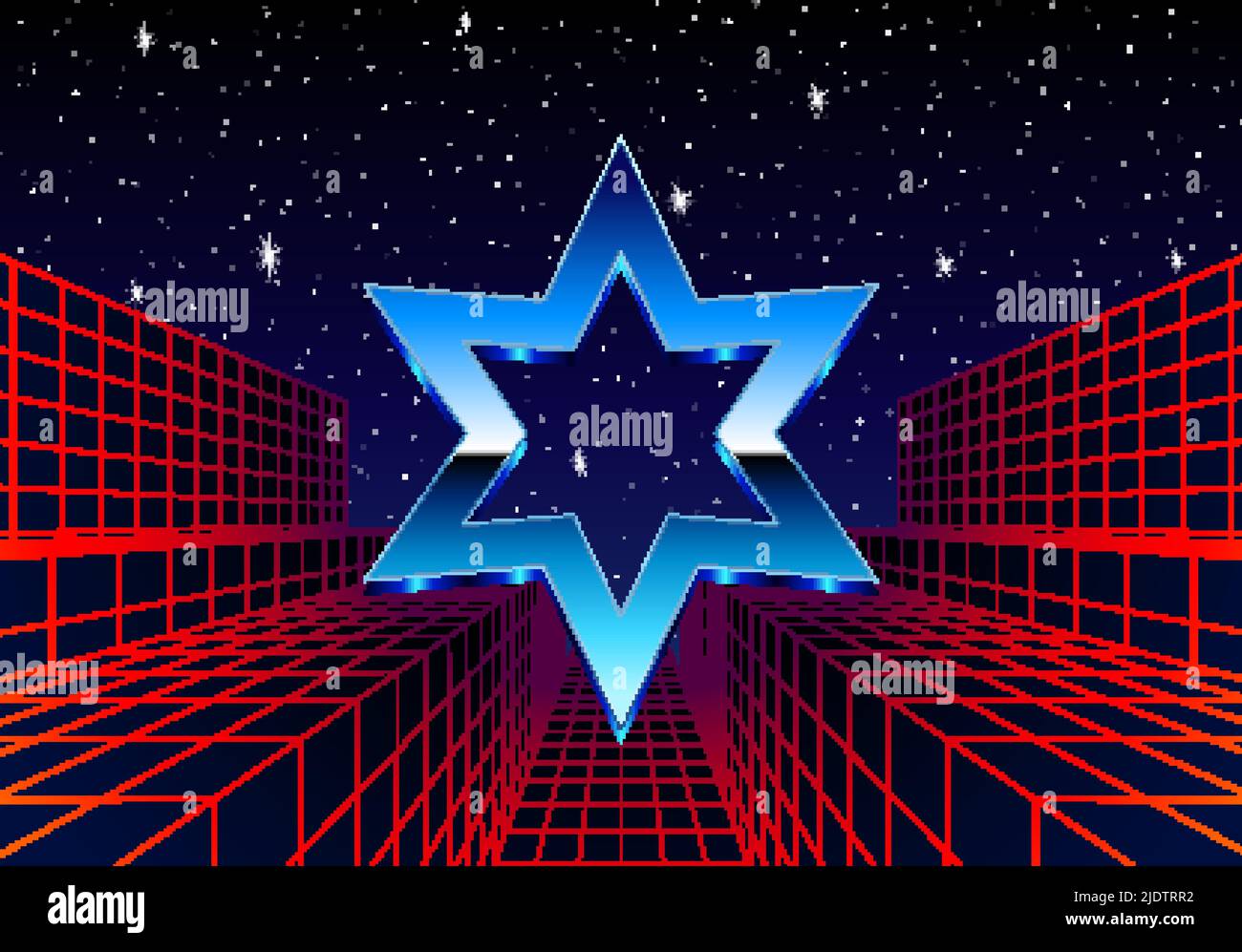 Synthwave frame with chrome star and 80s styled synthwave arcade game ...