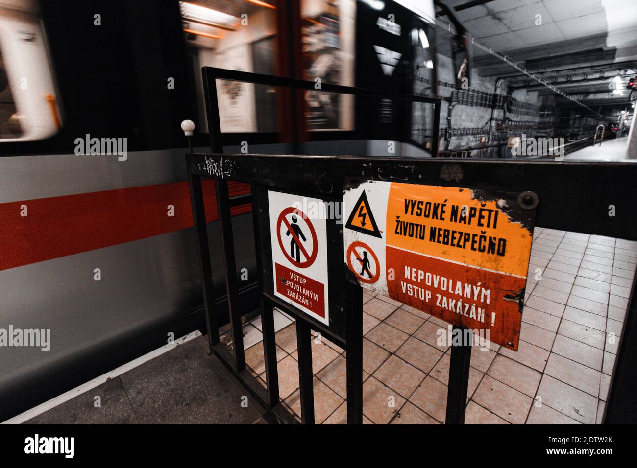 High voltage sign in metro, Prague, Czech Republic, June 11, 2021. (CTK ...