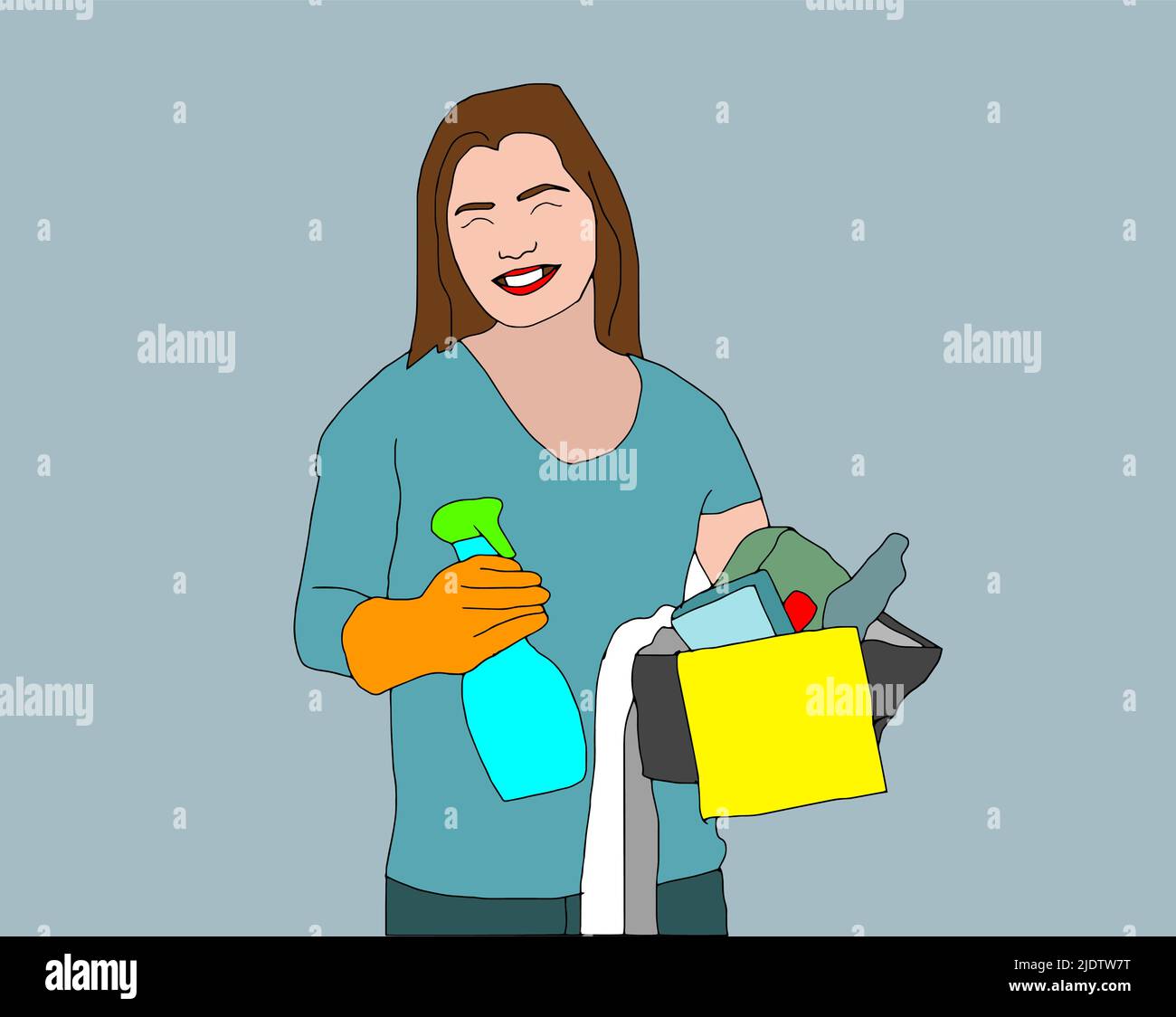 Cleaning company staff in uniform, set of two poses. Woman cartoon ...