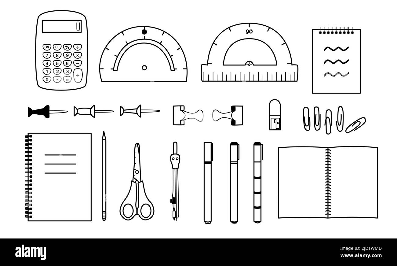 Set of school supplies for geometry or math lesson. Minimalist office ...