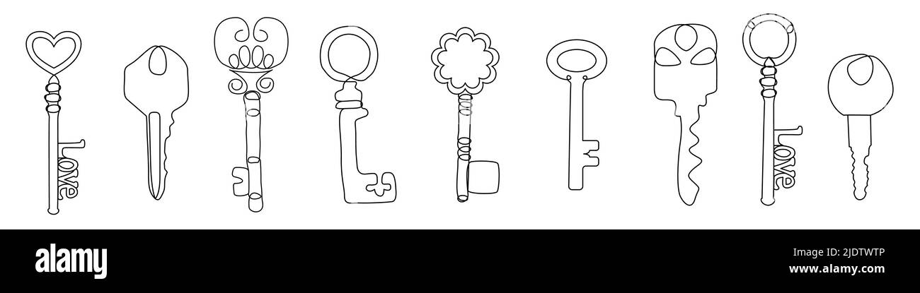 Set of continuous line key icons. Minimalist keys illustration. Vector ...
