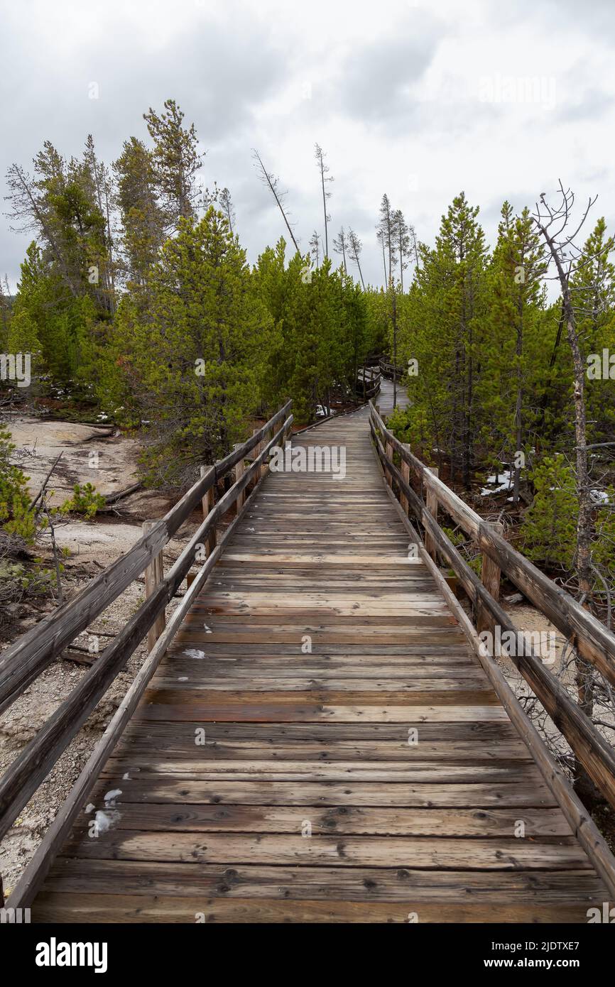 Boardwalk around Hot spring in American Landscape Stock Photo - Alamy