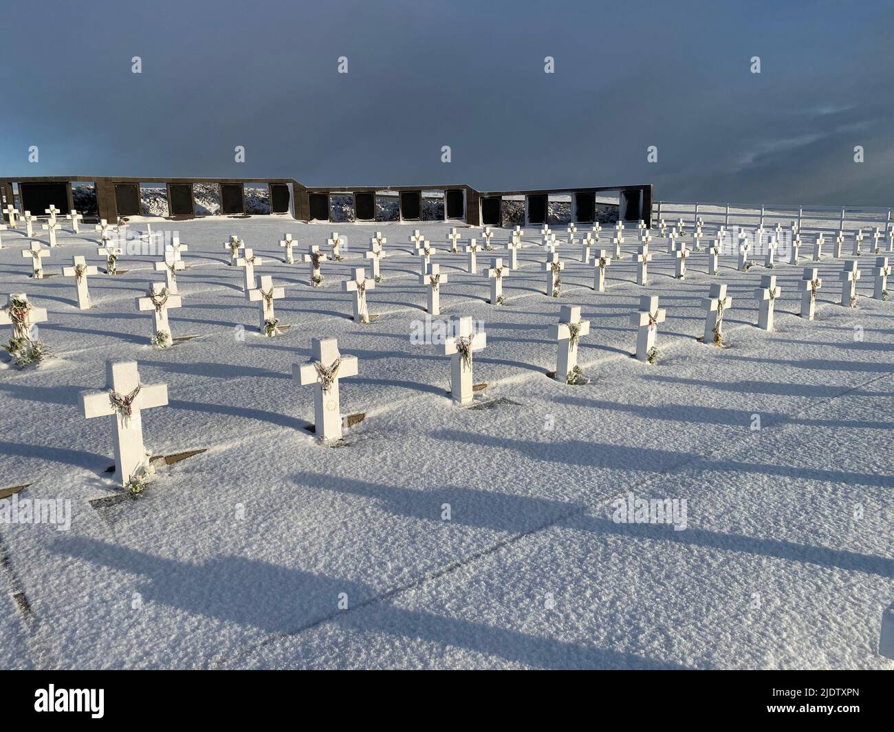 Stanley, UK. 20th June, 2022. Crosses in the Argentine war cemetery ...