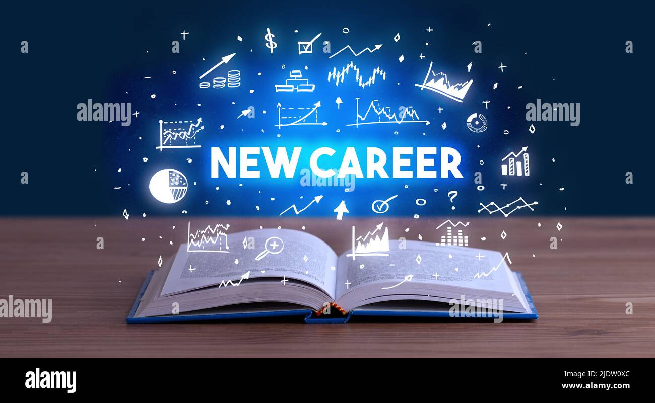 Business inscription coming out from an open book Stock Photo - Alamy