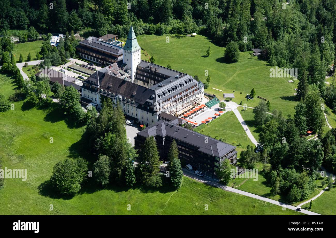 Elmau, Germany. 23rd June, 2022. Elmau Castle photographed from a ...