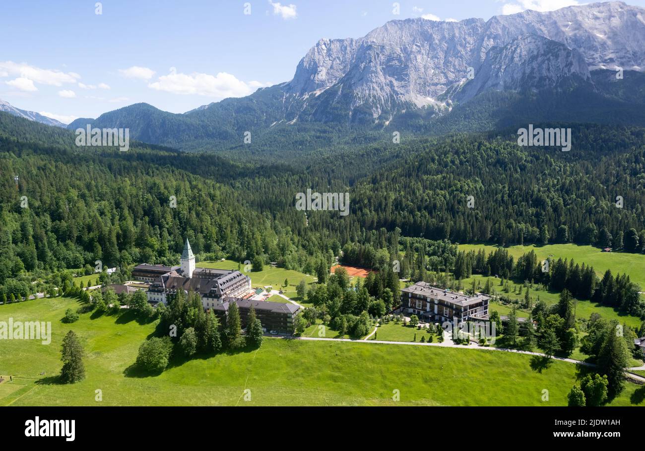 Elmau, Germany. 23rd June, 2022. Elmau Castle photographed from a ...