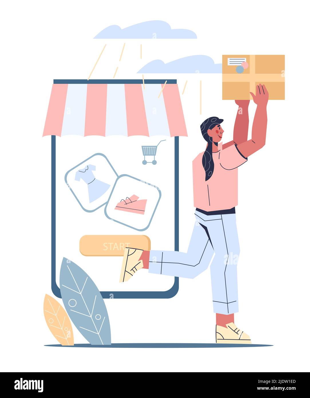 Woman receiving online store purchases, internet shop order delivery ...