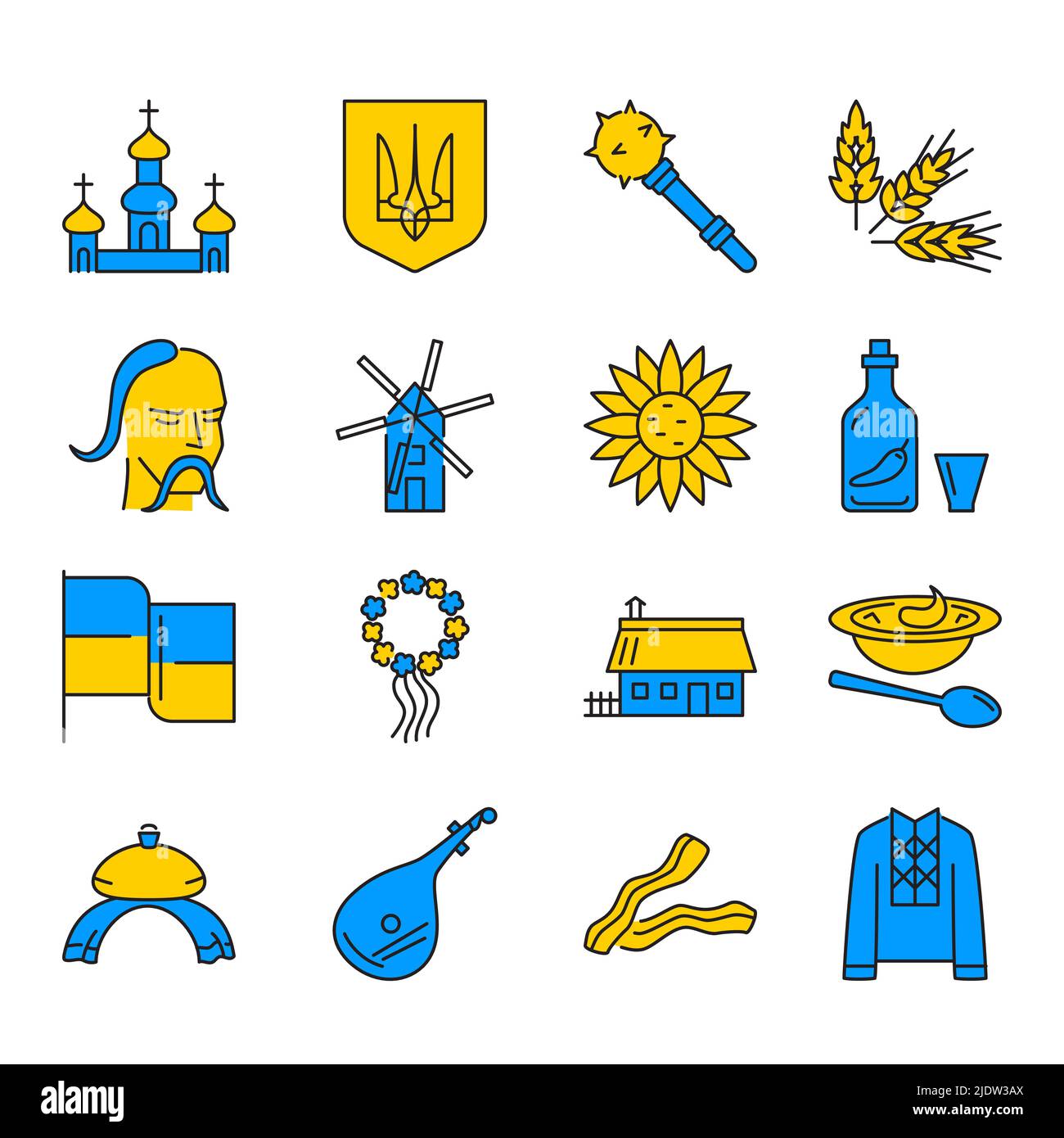 Ukraine icons collection in colored line style. Vector illustration ...