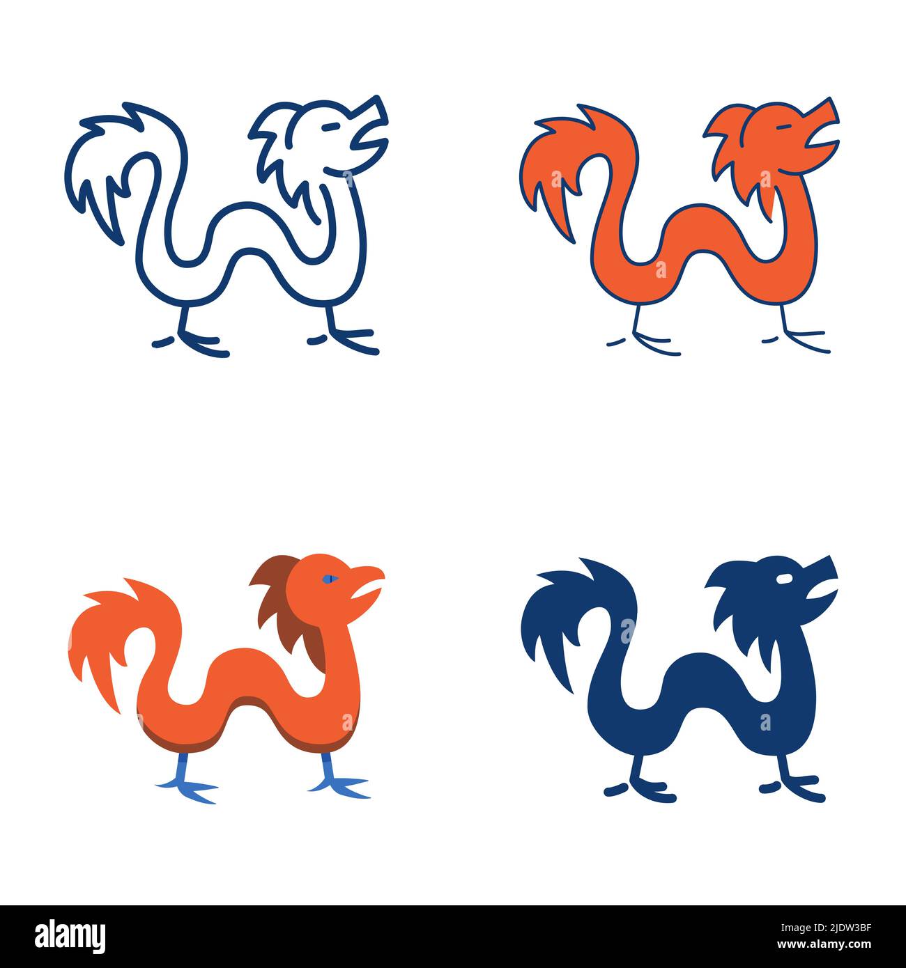 Chinese dragon icon set in flat and line style. Vector illustration ...