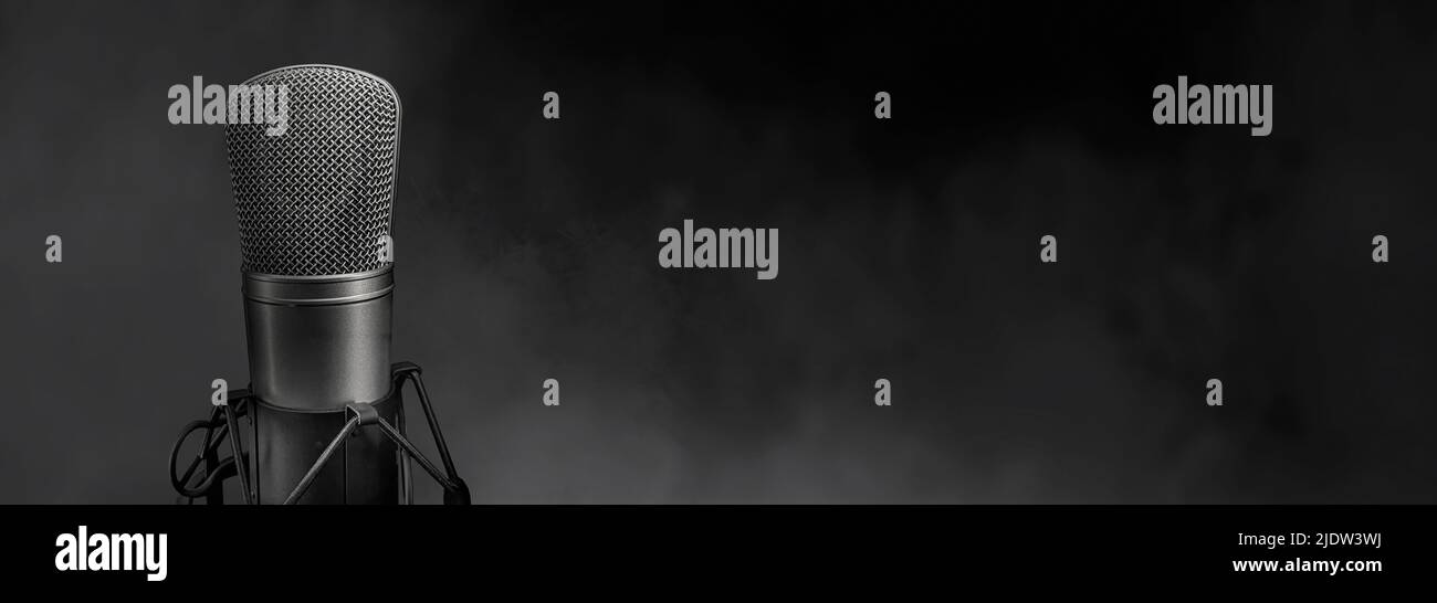 studio condenser microphone on black background With copy space Stock ...