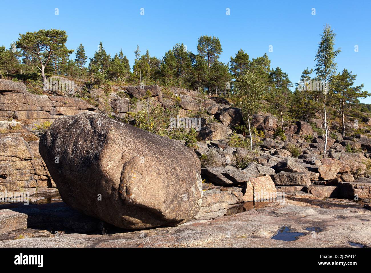 Coastline at UNESCO, High Coast Heritage, Sweden. Huge rocks and cliffs ...
