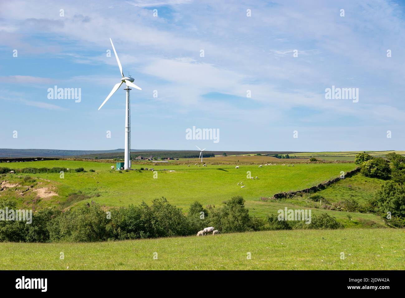 Wind turbine on a hilltop in West Yorkshire, Northern England Stock ...