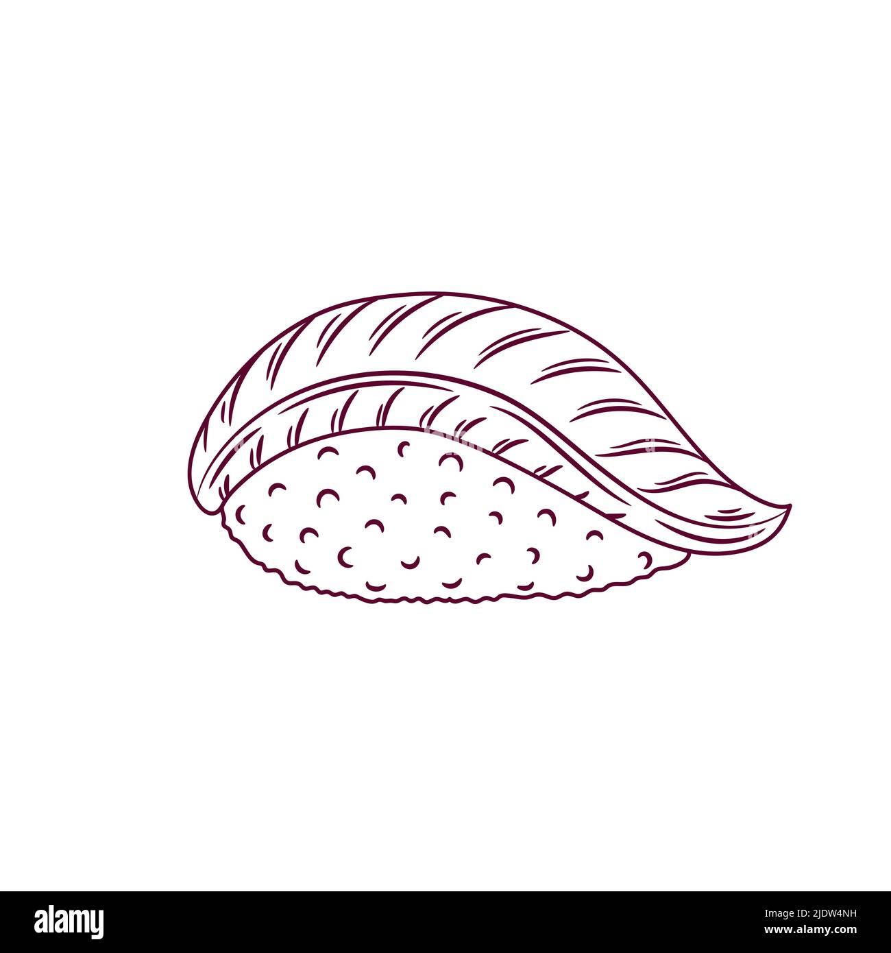 Hamachi sushi outline. Japanese traditional food icon. Isolated hand ...