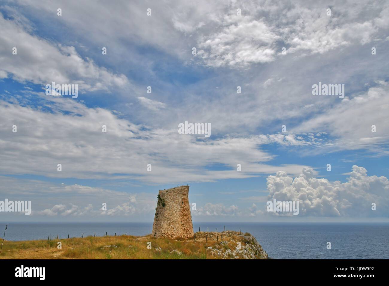 An ancient watchtower on the sea of Puglia, along the road to Otranto ...