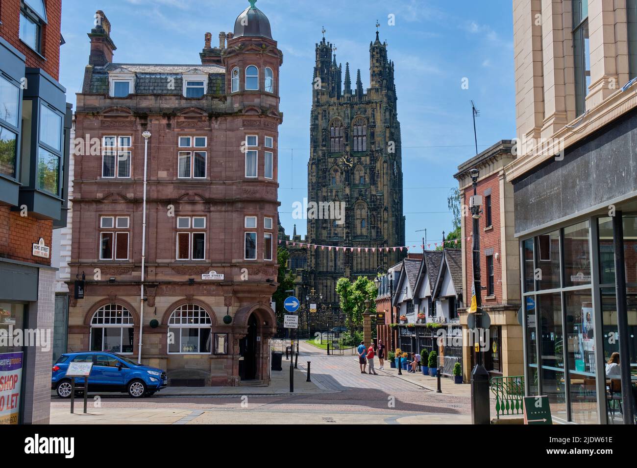 Church Street and St Giles Church, Wrexham, Wales Stock Photo - Alamy