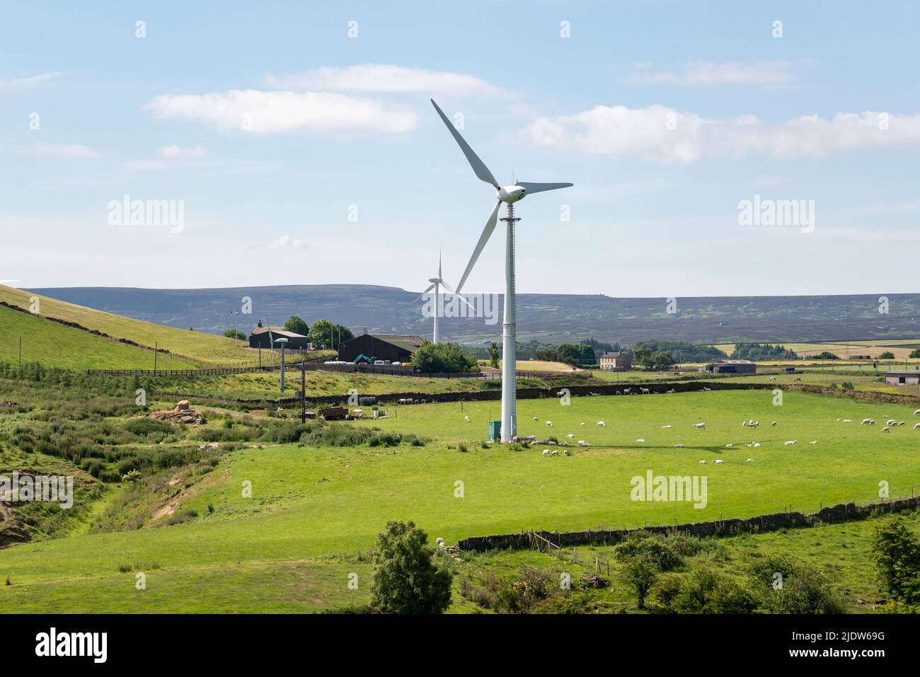 Wind turbine on a hilltop in West Yorkshire, Northern England Stock ...