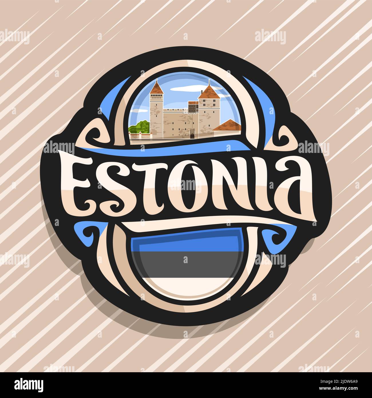Vector logo for Estonia country, fridge magnet with estonian state flag ...