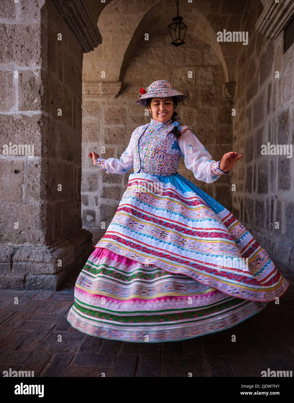 AREQUIPA, PERU - CIRCA SEPTEMBER 2019: Young Peruvian woman dancing ...