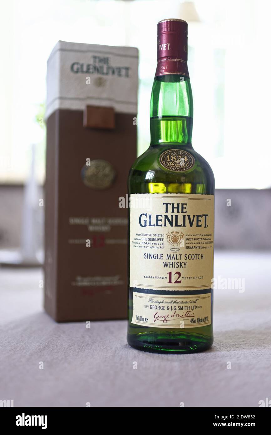 The Glenlivet, 12 years old single malt scotch whisky, from The Glenlivet distillery, owned by ...