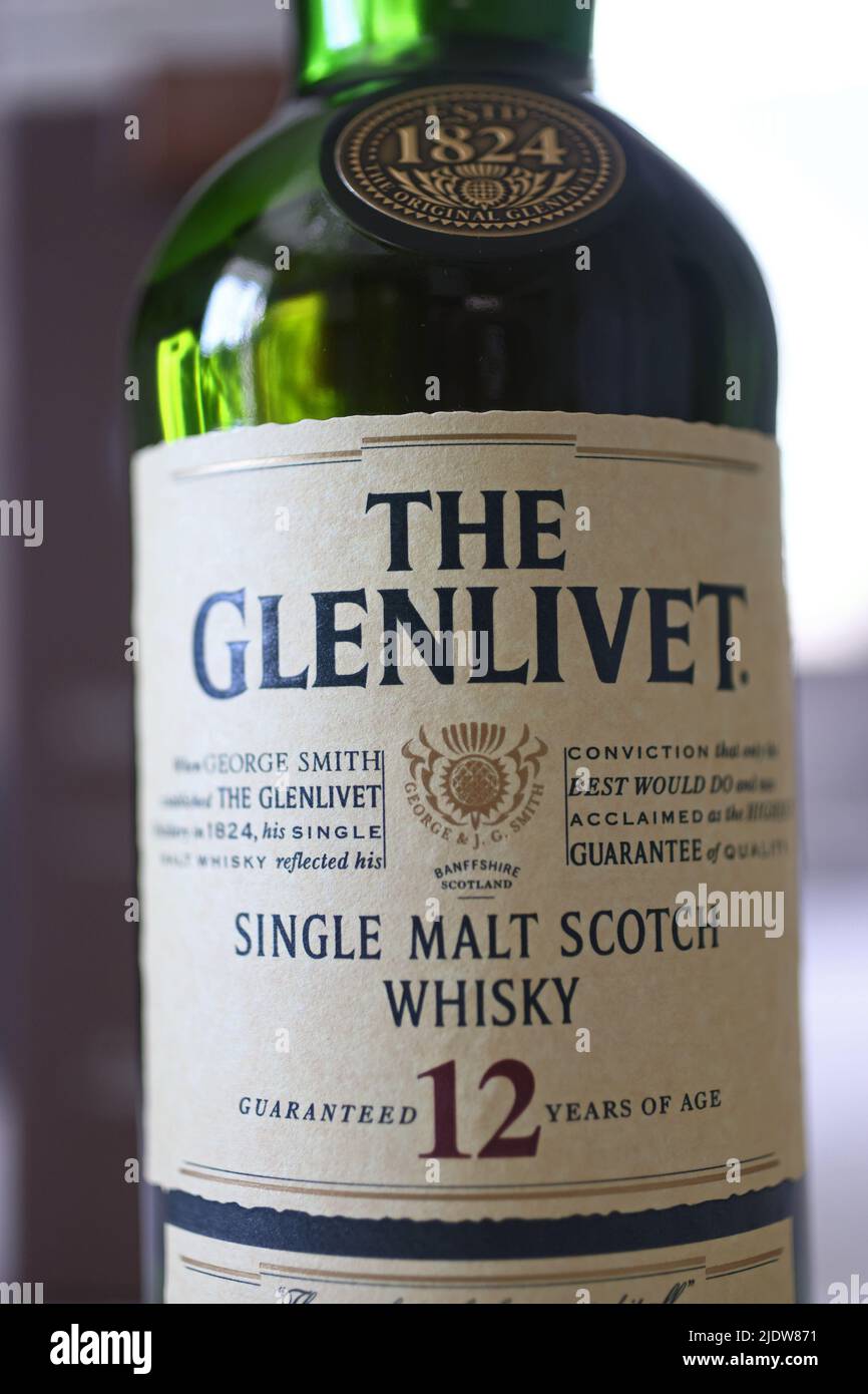 The Glenlivet, 12 years old single malt scotch whisky, from The Glenlivet distillery, owned by ...