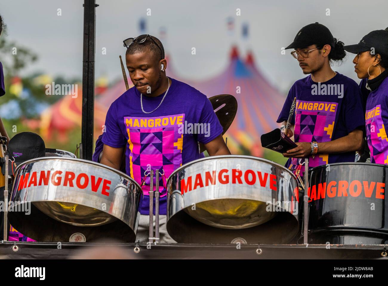 Glastonbury, UK. 23rd June, 2022. Perfomers parade to highlight the ...