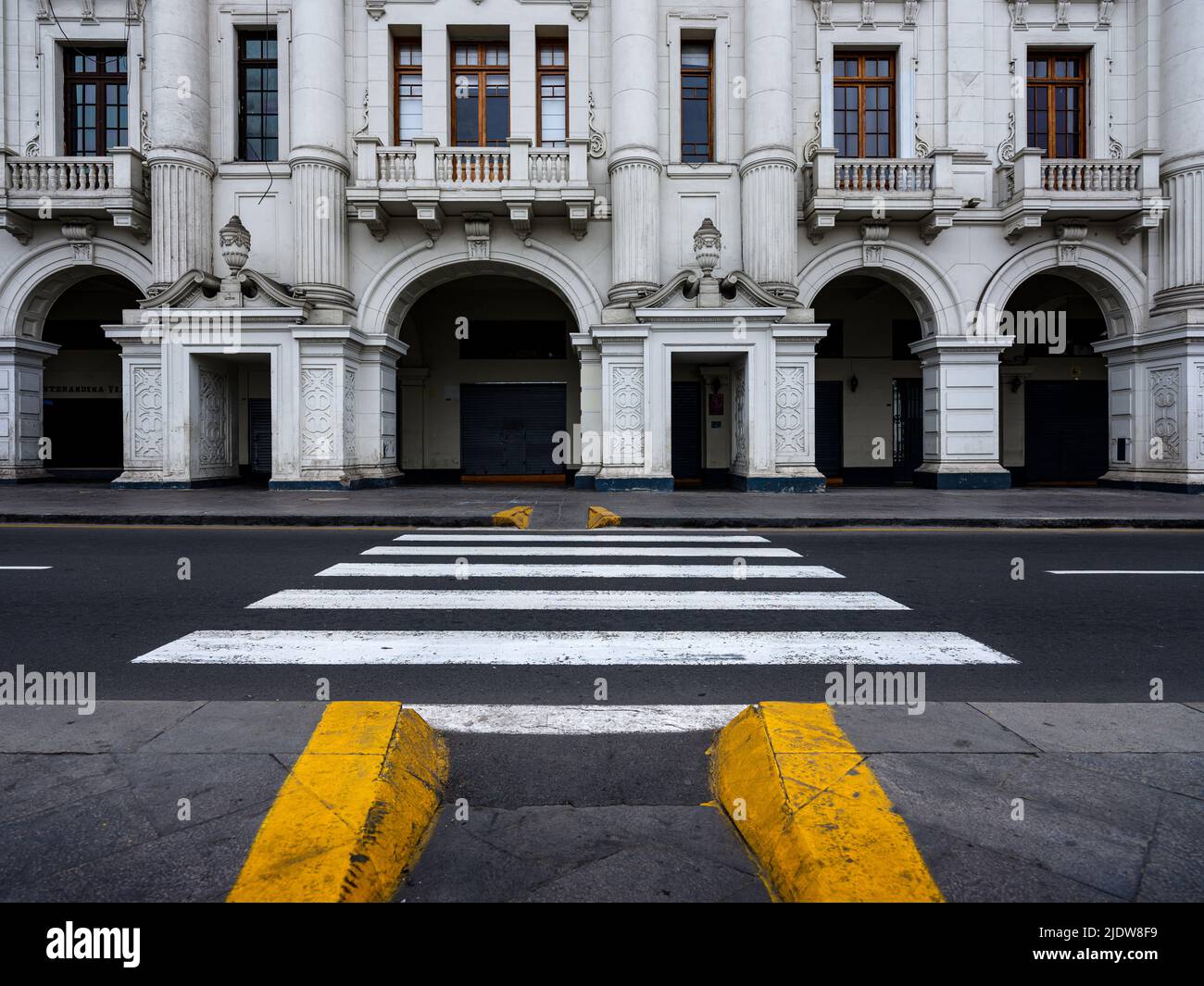 LIMA, PERU - CIRCA SEPTEMBER 2019: Arches of typical building around ...